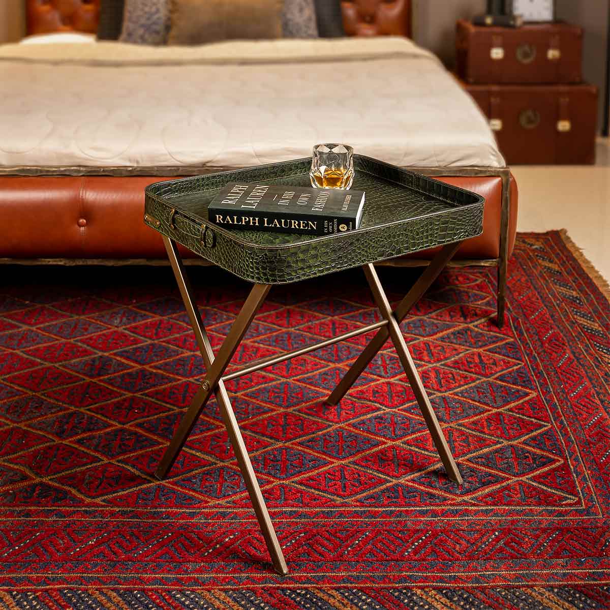 Buy Foldable Leather Tray Table Green Online in India - Three Sixty Leather