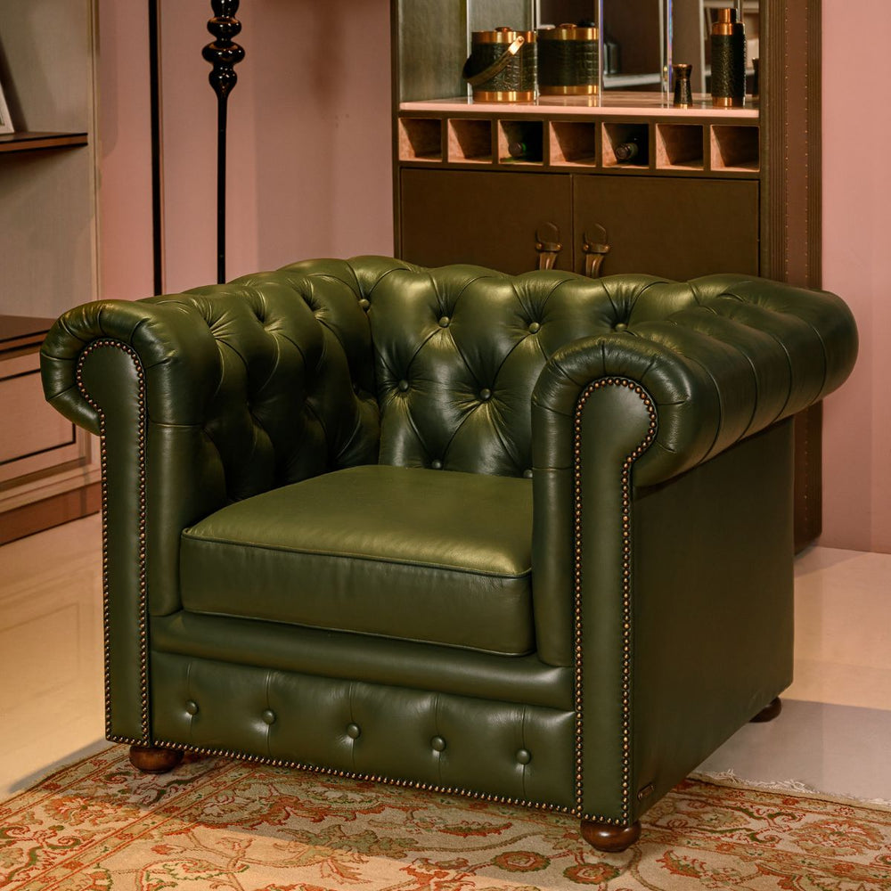 Buy Chesterfield Leather Single Seater Sofa Green Online - Three Sixty