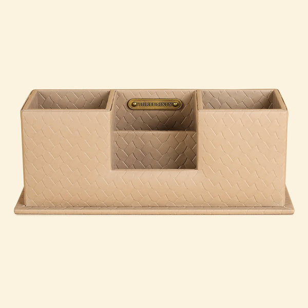 Desk Caddy Beige | Faux Leather Desk Organizers – Three Sixty Leather