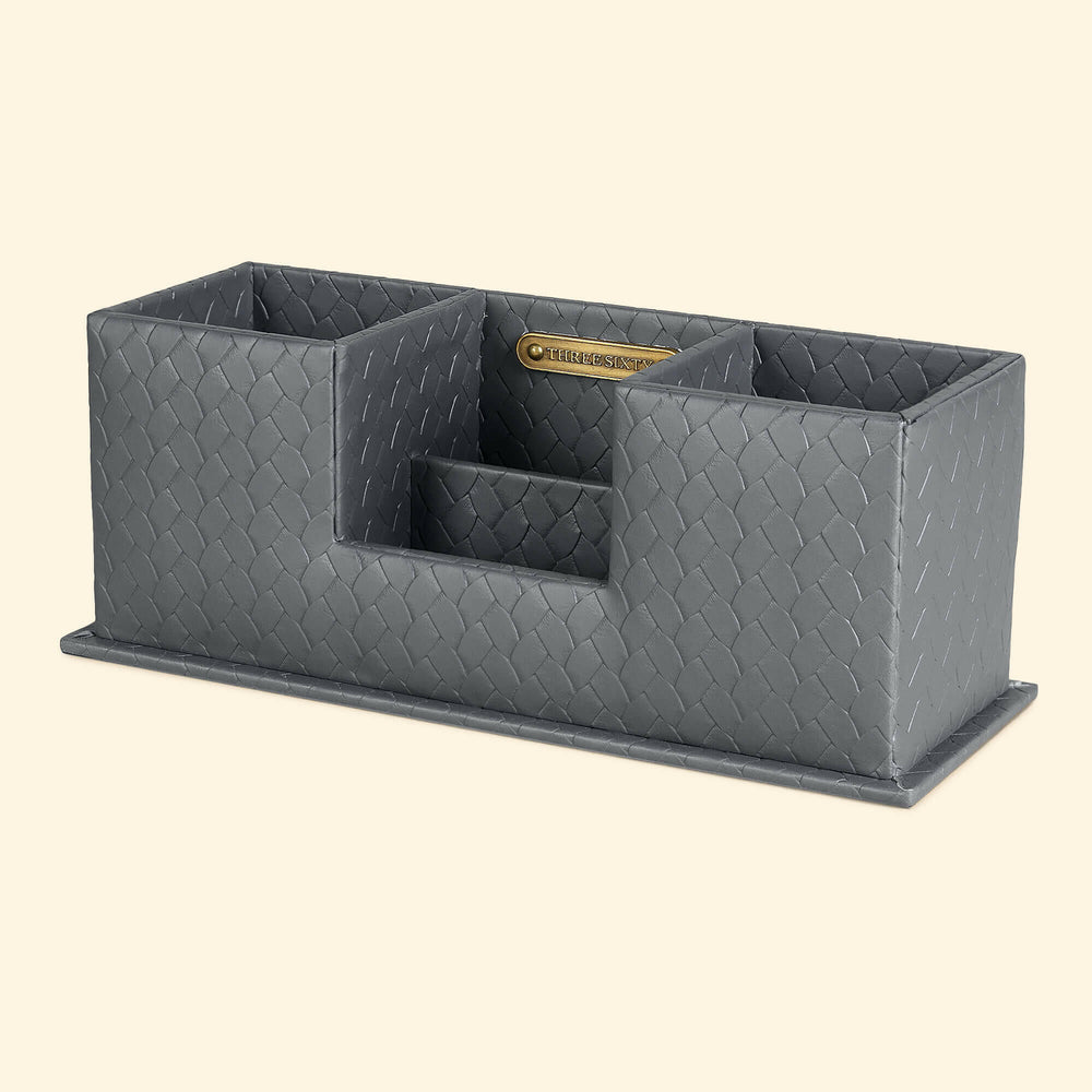 Desk Caddy Grey | Faux Leather Desk Organizers