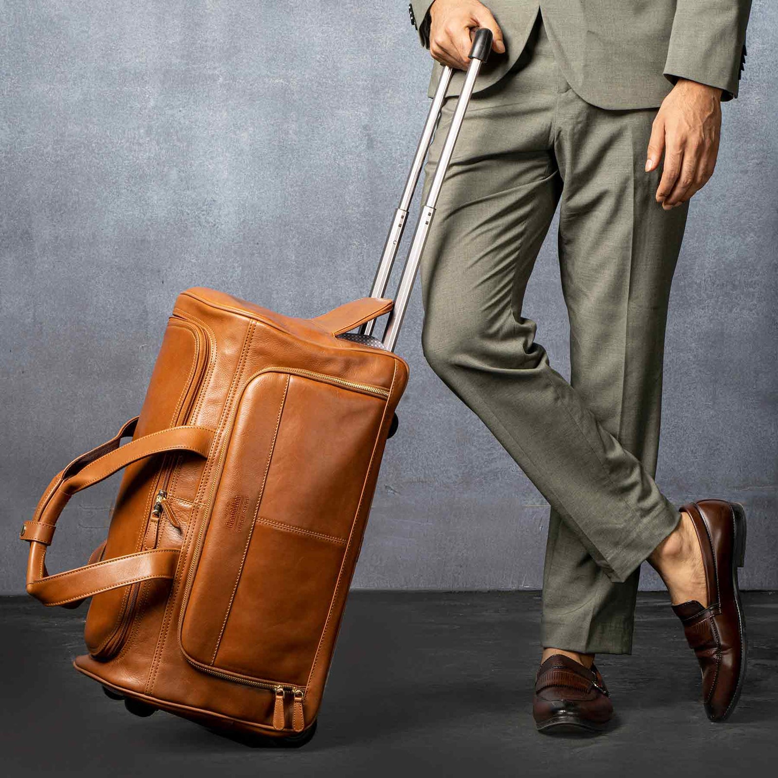 Buy Leather Trolley Bag Online in India - Three Sixty