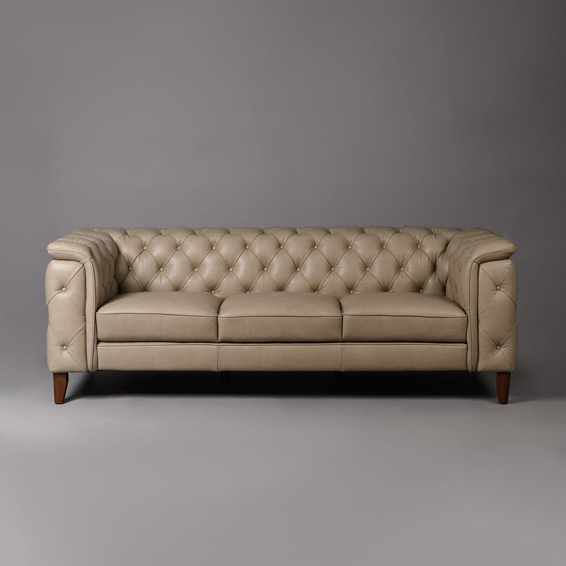 Buy Exeter Chesterfield Three Seater Sofa Beige Leather Sofa in India ...