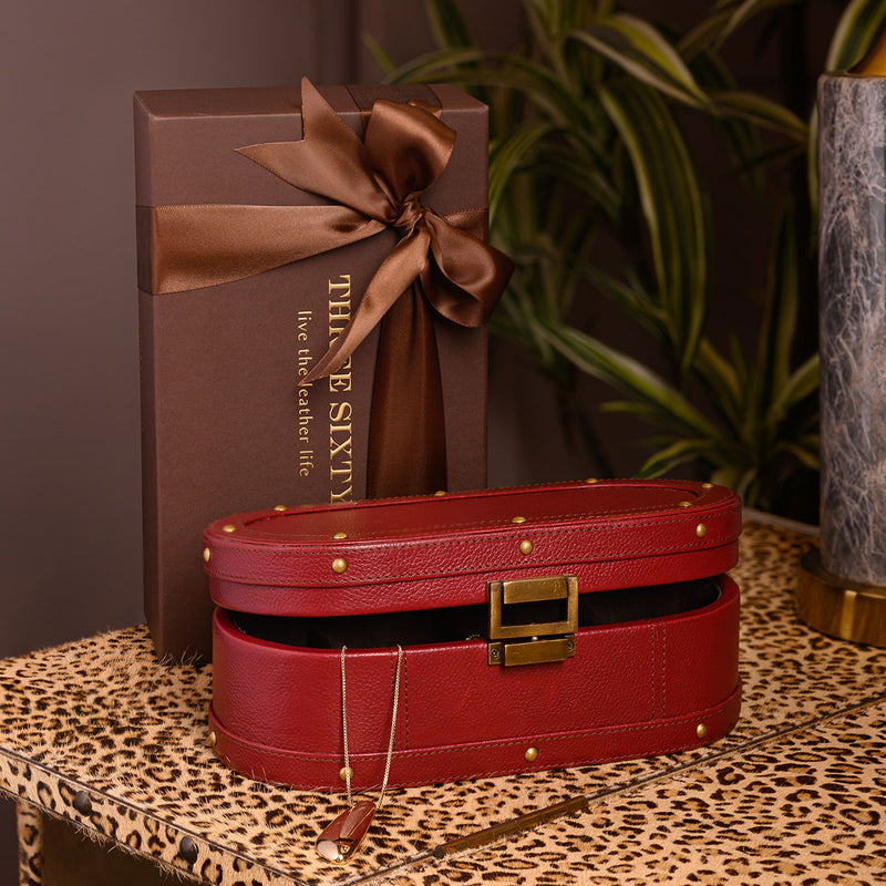 Buy Orna Jewelry Box Red Elegant Leather Storage Case Online - Three ...