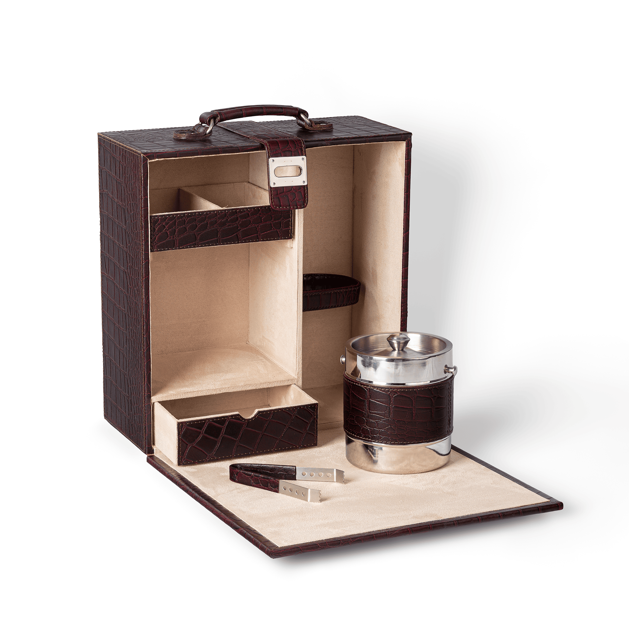 Portable Briefcase Bar Croco Leather Burgundy