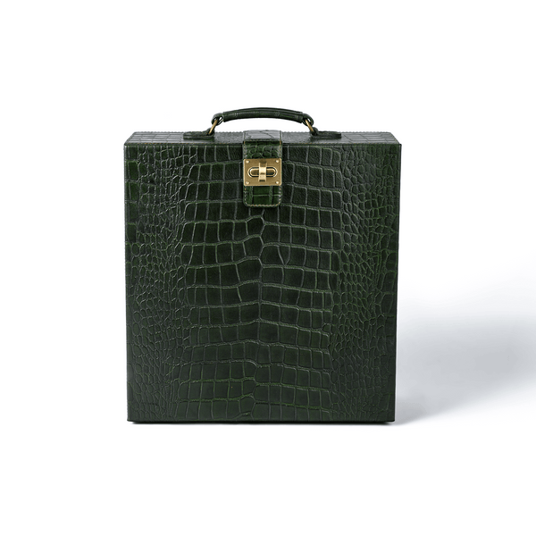Portable Briefcase Bar Croco Leather Green