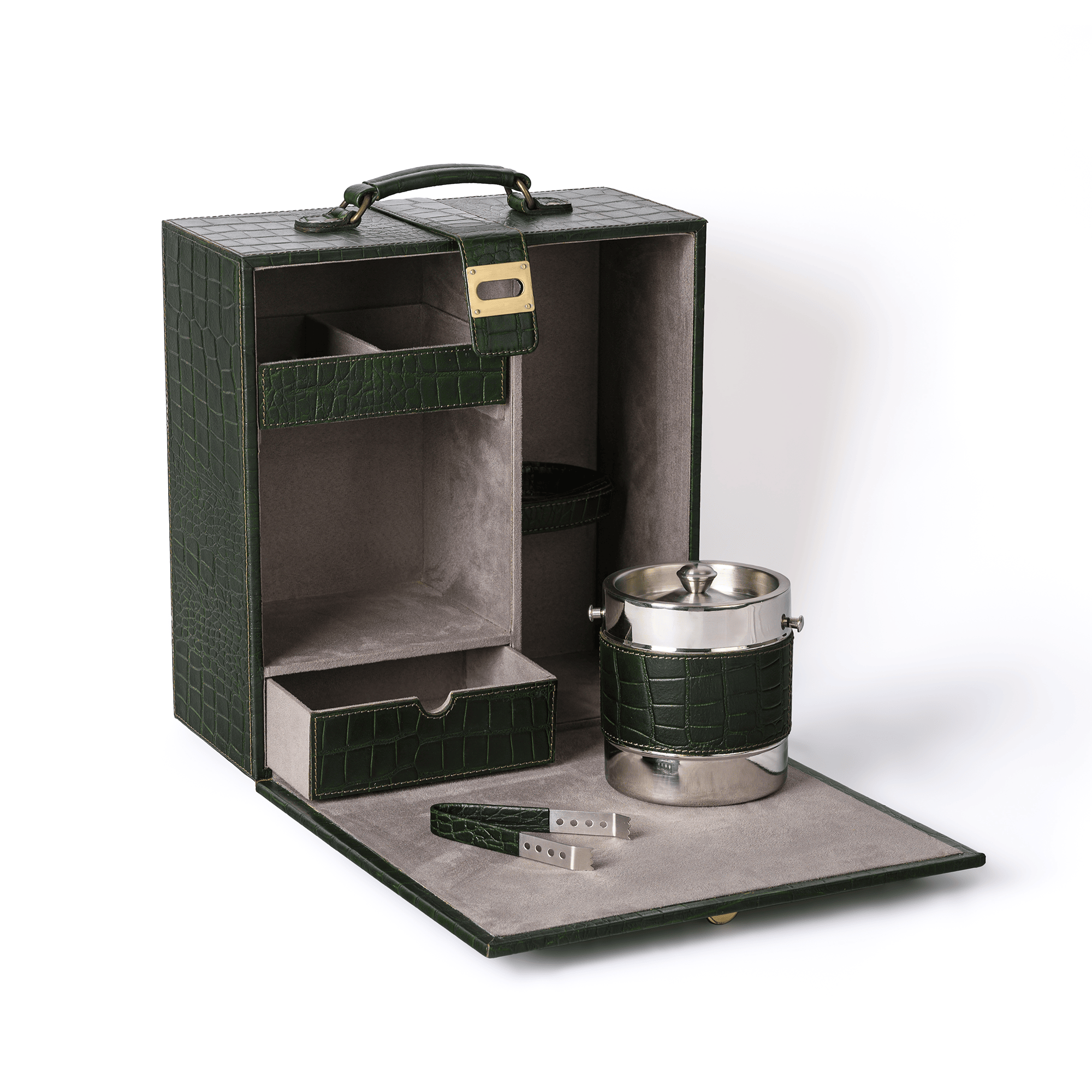 Portable Briefcase Bar Croco Leather Green