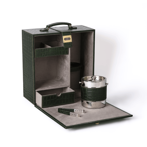 Portable Briefcase Bar Croco Leather Green