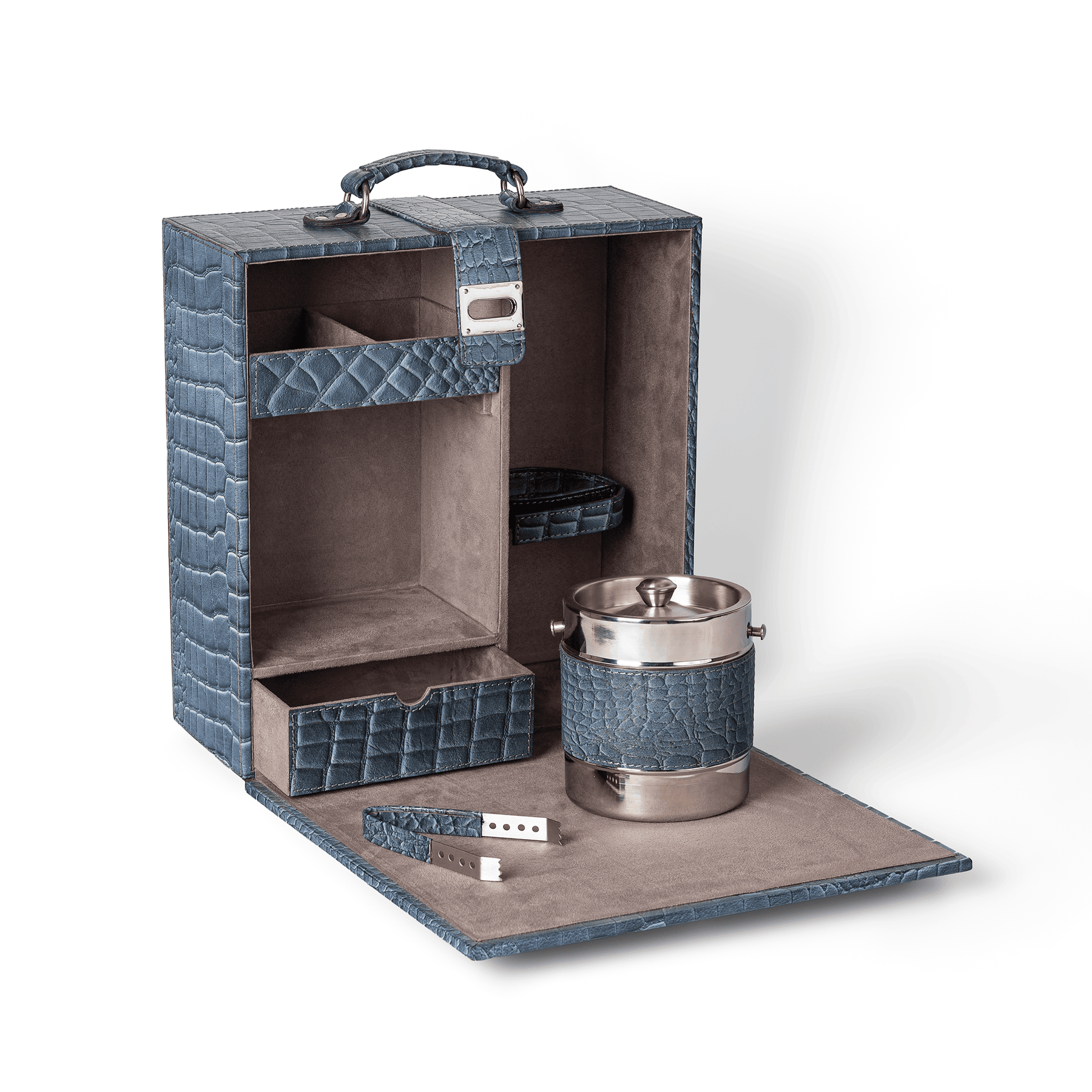 Portable Briefcase Bar Croco Leather Grey