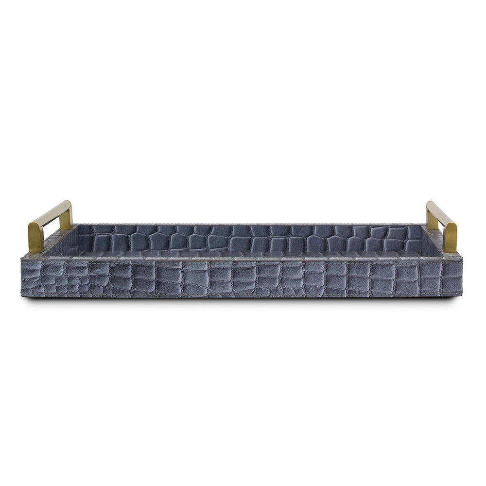 Eden Rectangular Tray In Genuine Croco Leather Grey