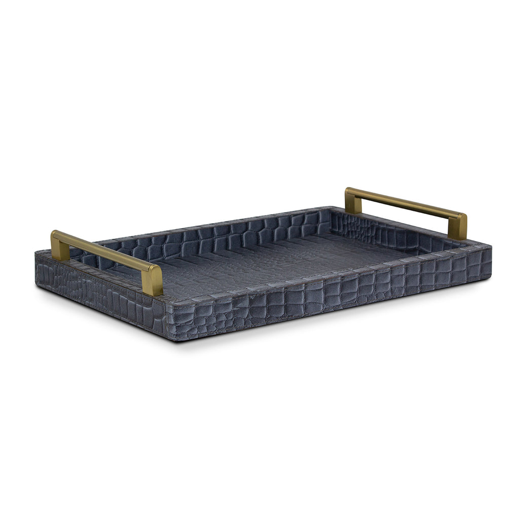 Eden Rectangular Tray In Genuine Croco Leather Grey