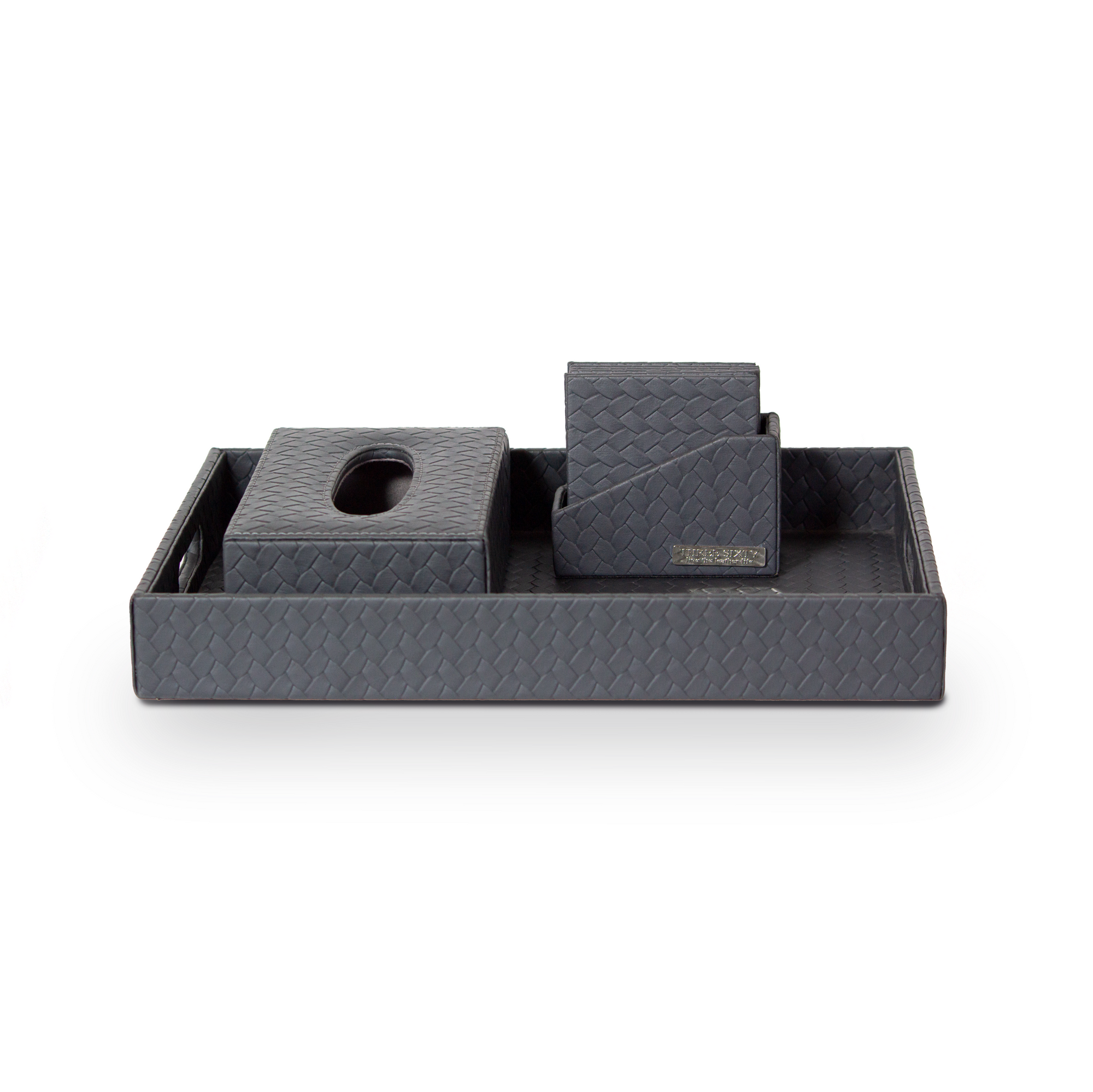Three Sixty Weave design Vegan Leather Tray Set from the Entwine ...