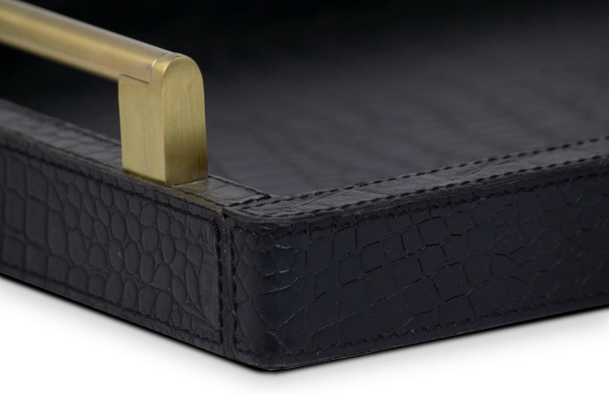 Black Rectangular Tray In Genuine Croco Leather