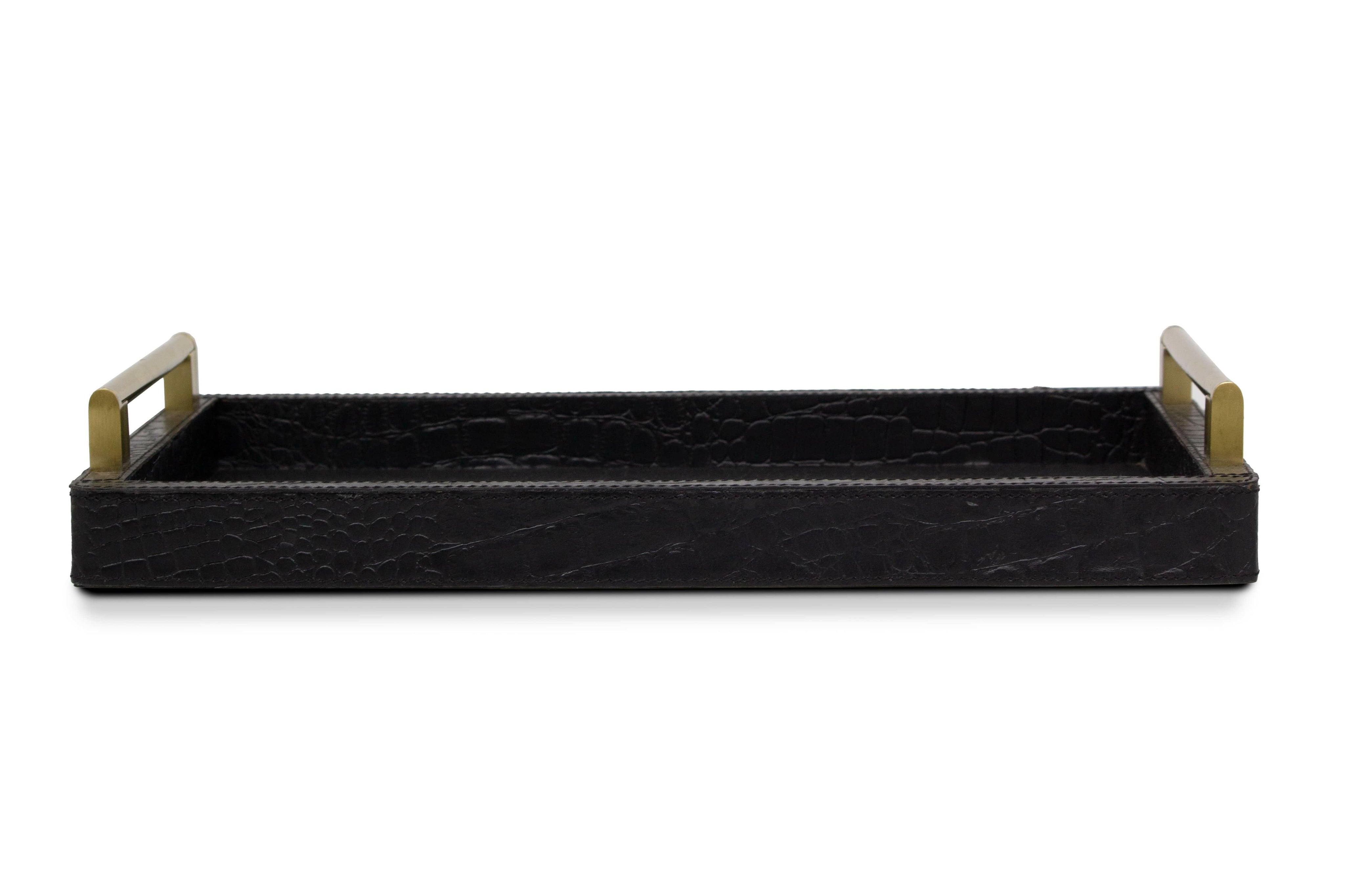 Black Rectangular Tray In Genuine Croco Leather – Three Sixty Leather