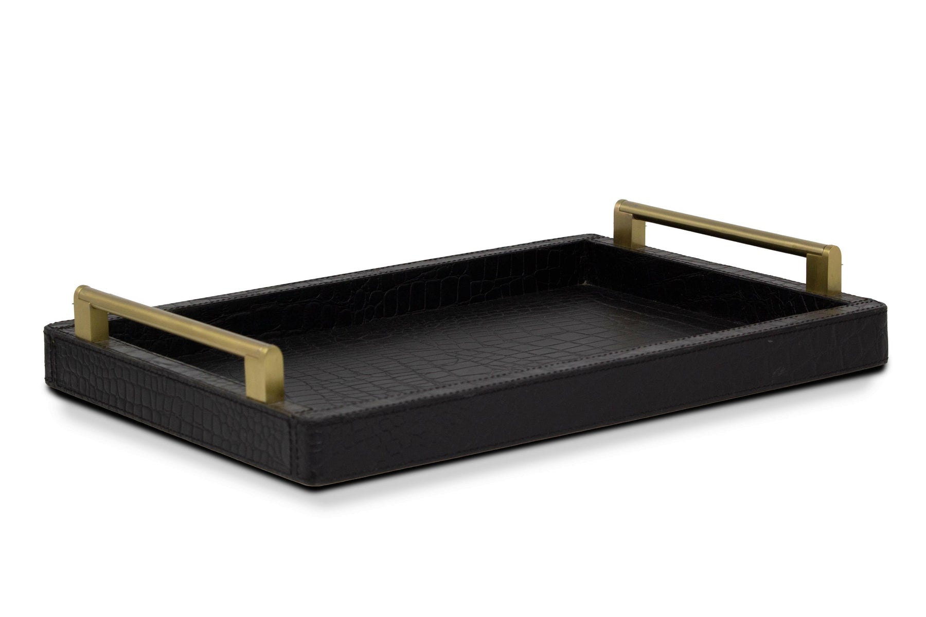 Black Rectangular Tray In Genuine Croco Leather