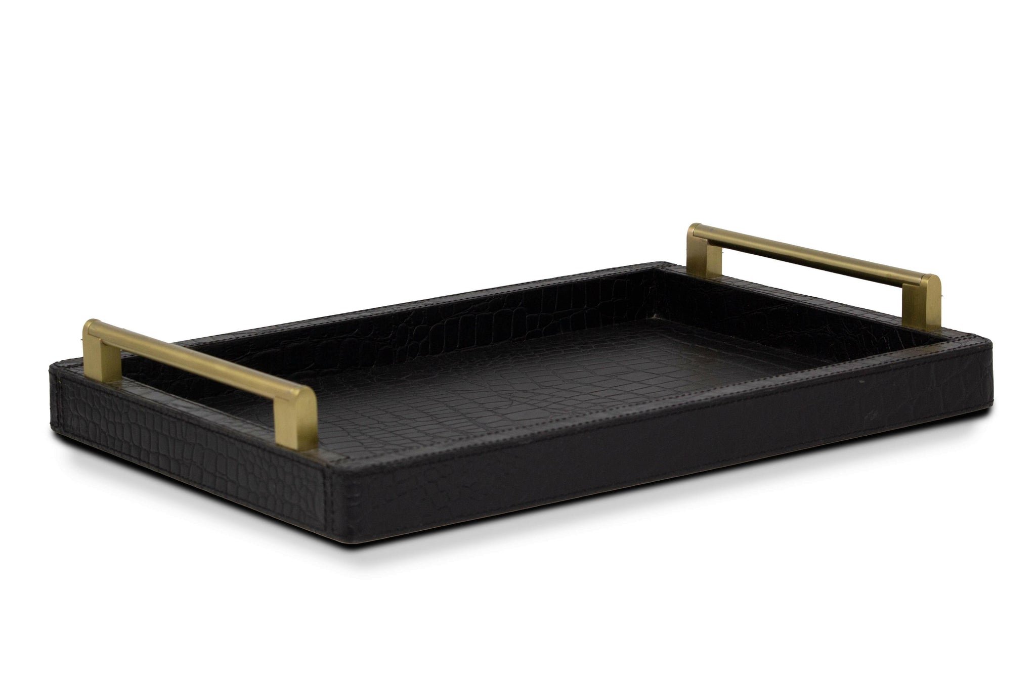 Black Rectangular Tray In Genuine Croco Leather – Three Sixty Leather