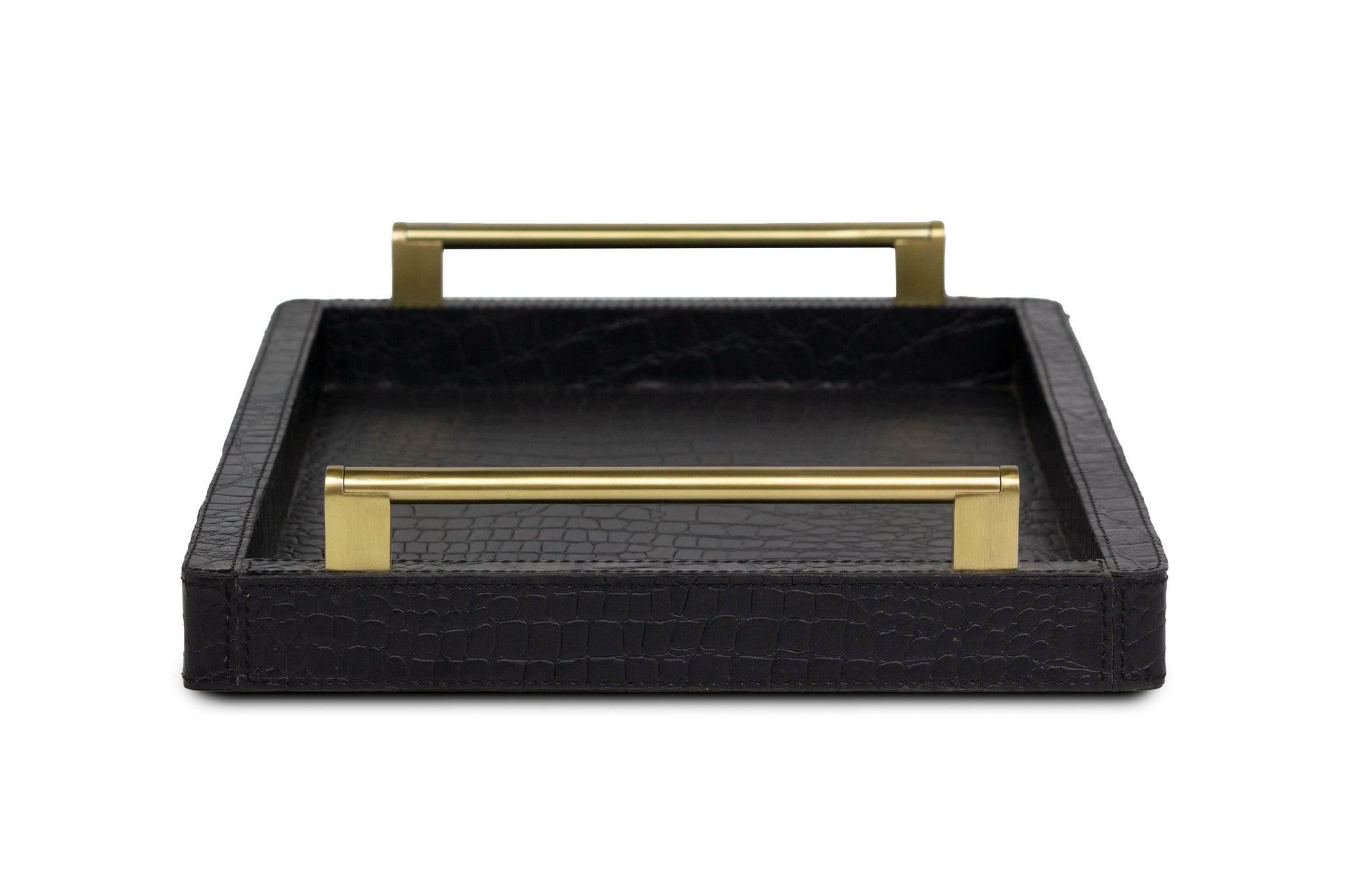 Black Rectangular Tray In Genuine Croco Leather