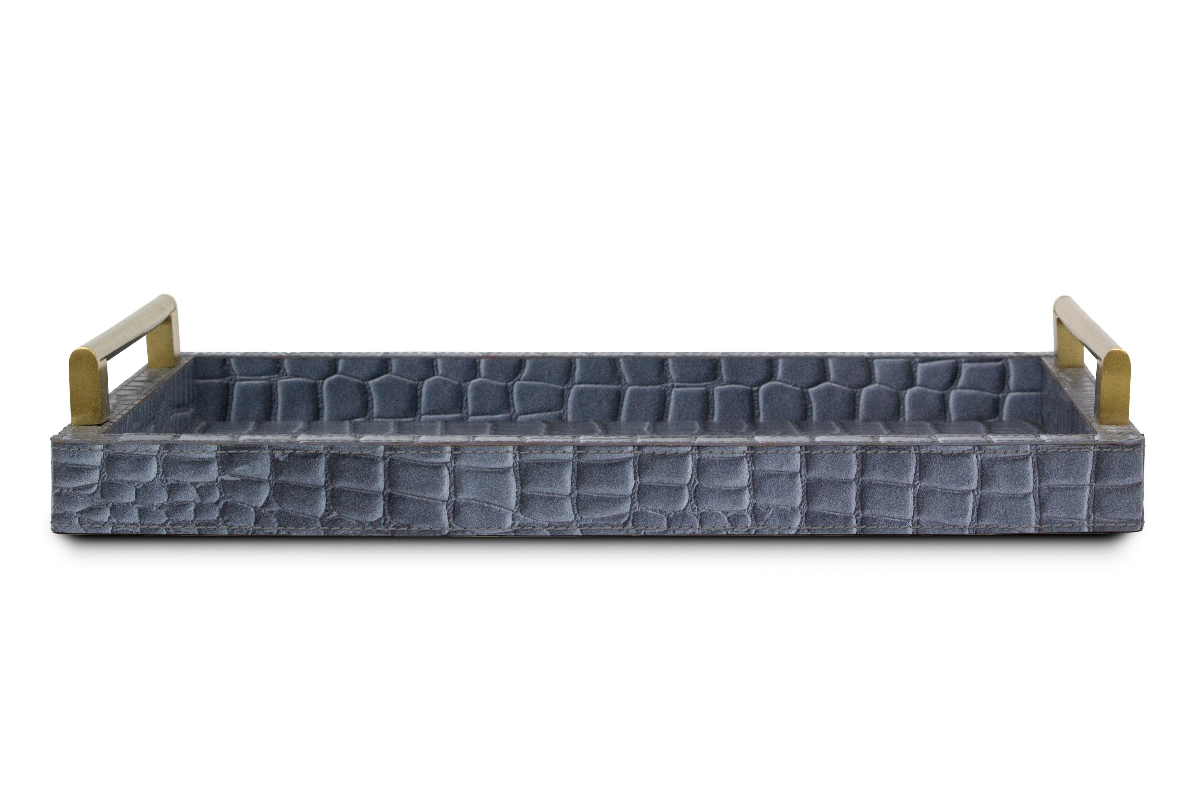 Grey Rectangular Tray In Genuine Croco Leather – Three Sixty Leather