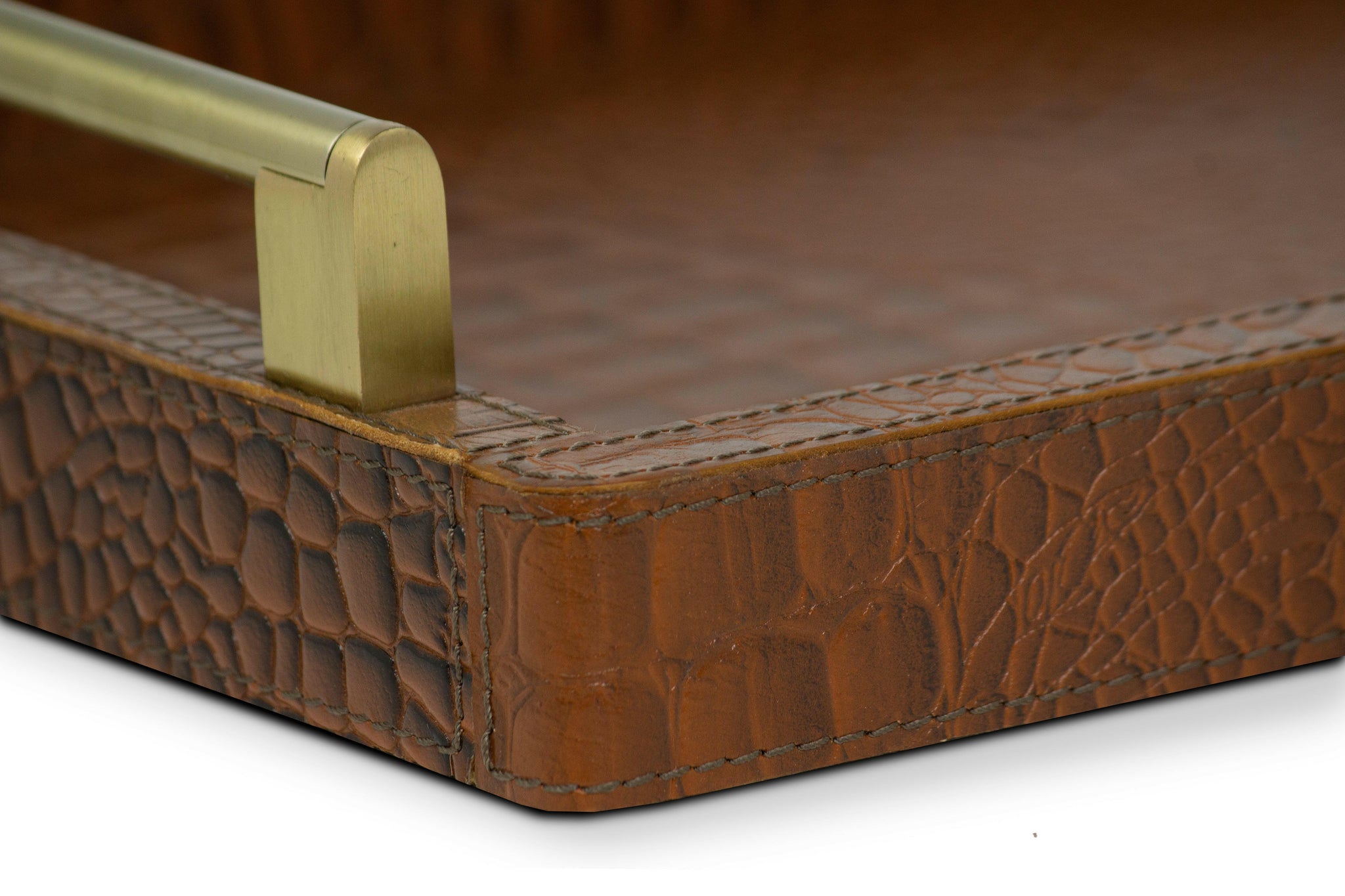 Tan Rectangular Tray In Genuine Croco Leather – Three Sixty Leather