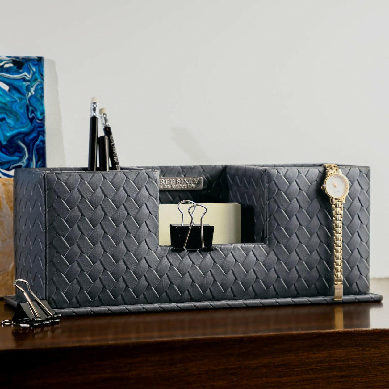 Entwine Desk Caddy Grey | Faux Leather Desk Organizers